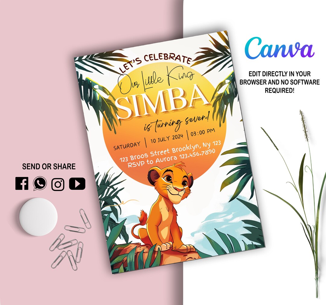 Lion King Invitation L Lion King Invite L Digital Party Invite L Modern ...