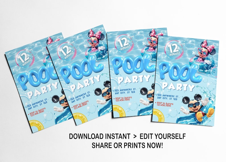 Pool Party Invitation L Mickey Minnie Invite L Digital Party Invite L ...