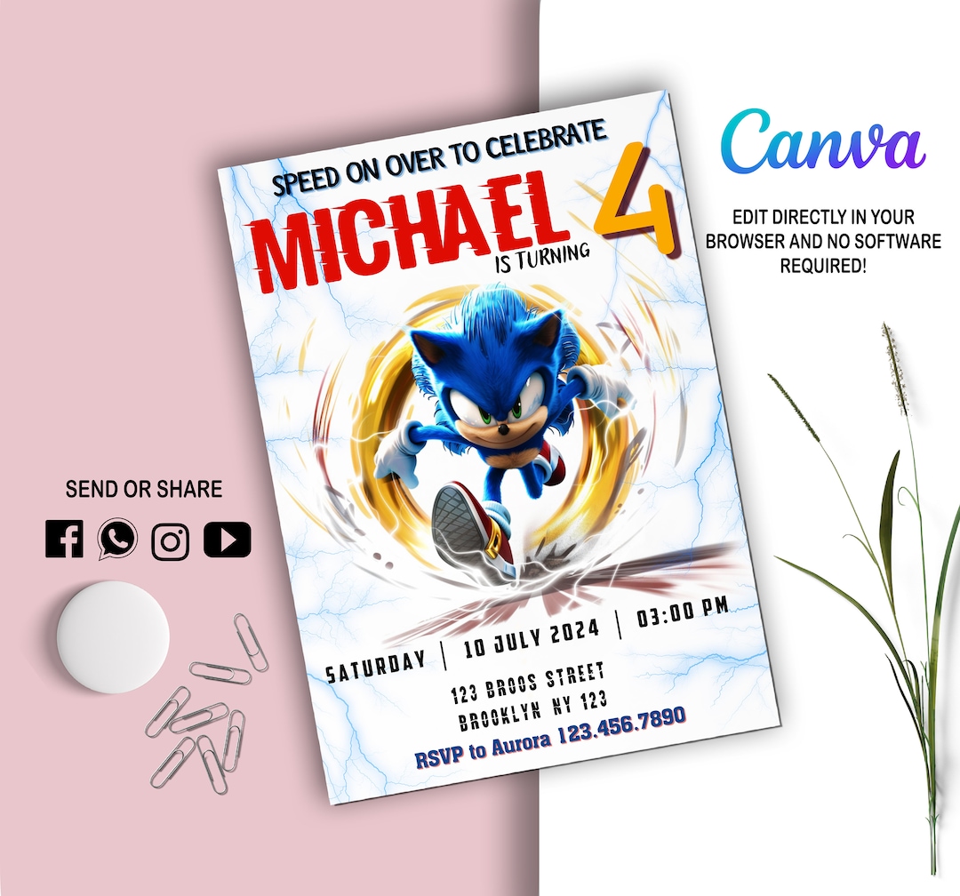 Sonic the Hedgehog Invite L Kids Invitation L Digital Party Evite L ...