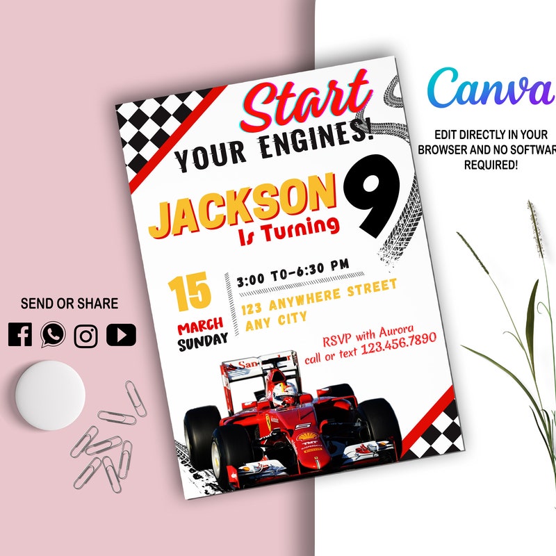 Race Car Invitations - Etsy