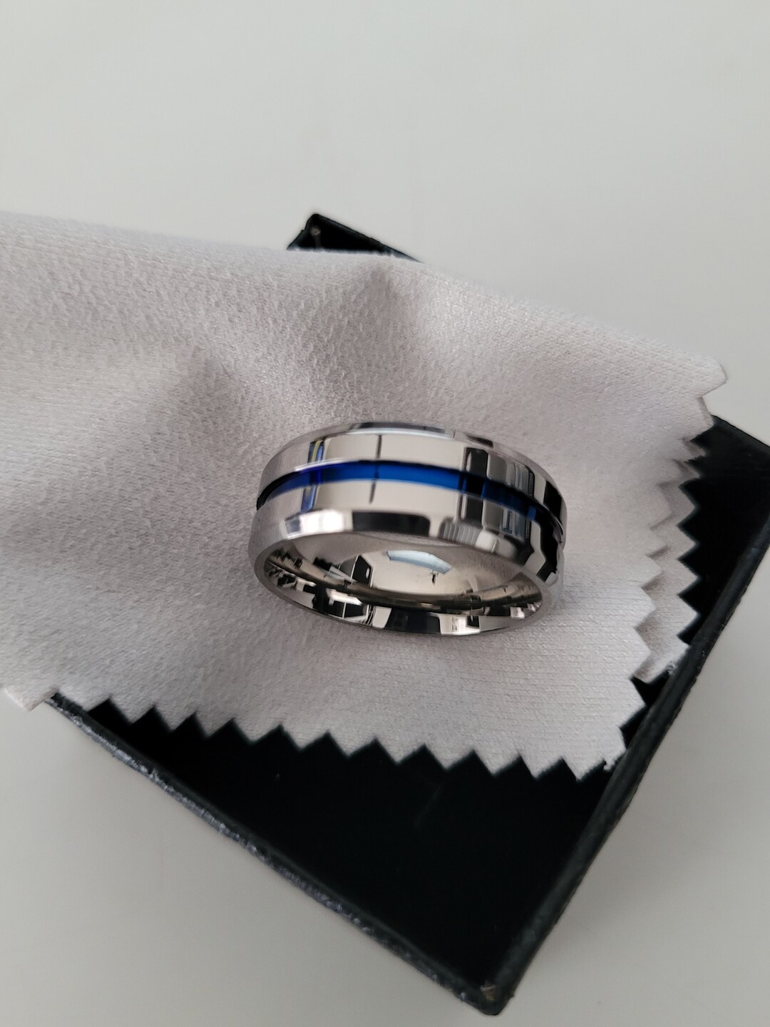 Blue Line Ring for Men, Silver and Blue Men's Ring, Men's Wedding Ring ...