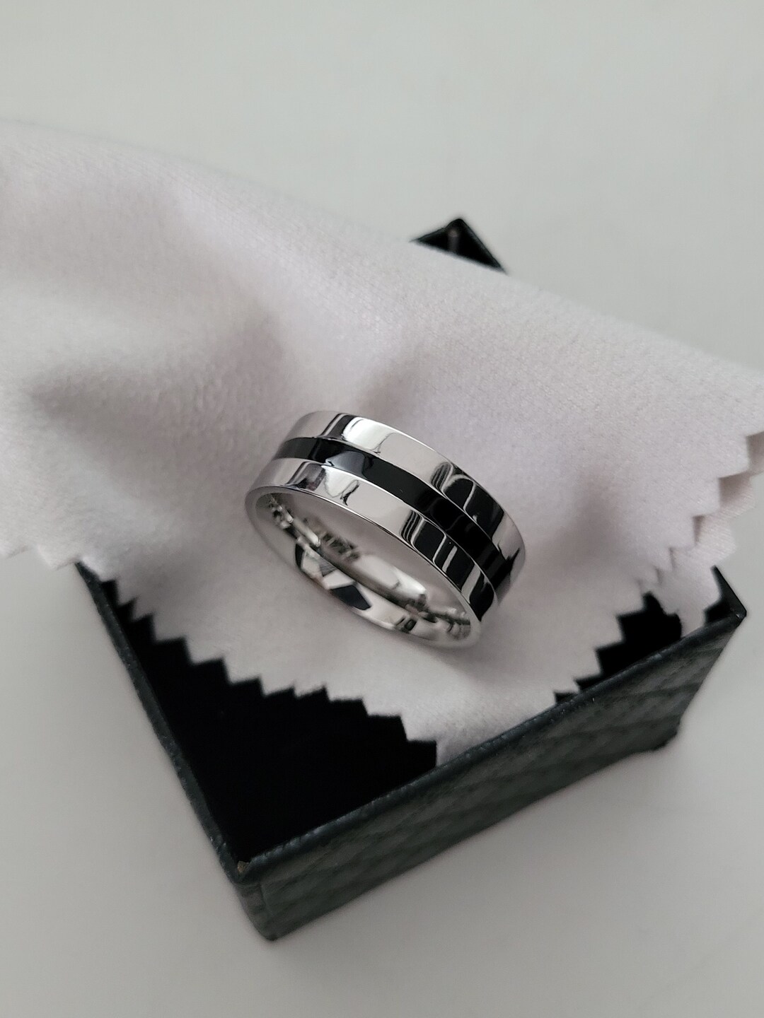 Black Line Ring for Men, Silver and Black Men's Ring, Wedding Ring for ...