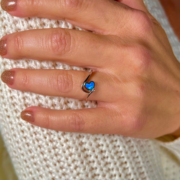 Blue Heart Ring - Etsy