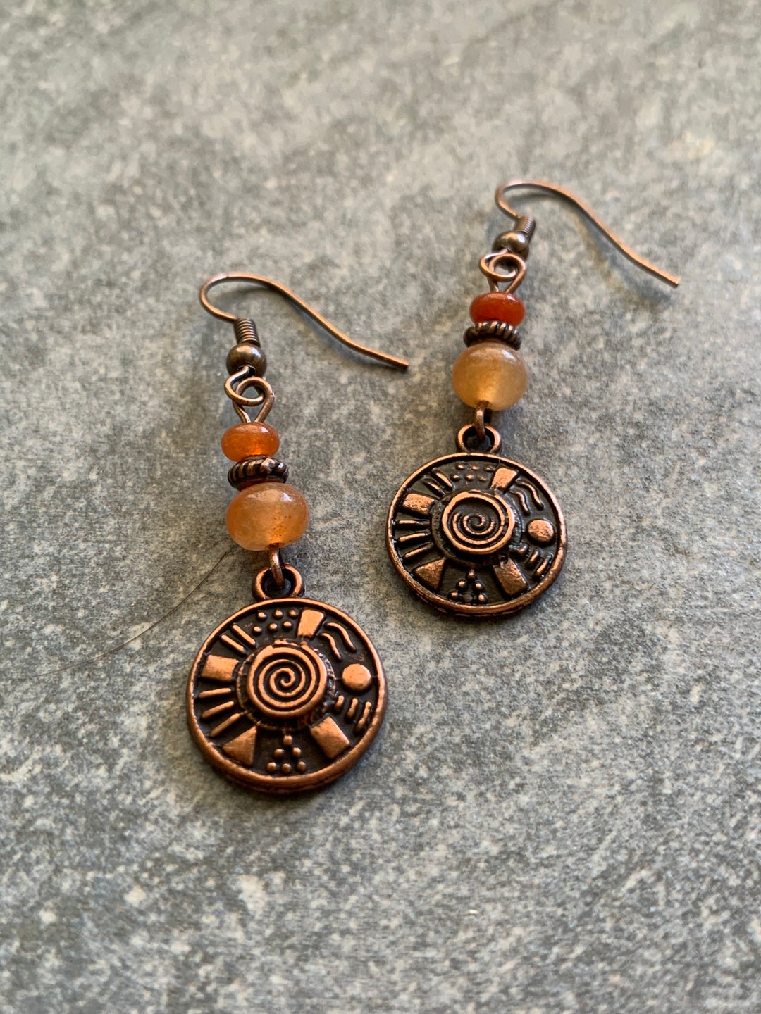 Copper Earrings With Orange Abacus Beads - Etsy