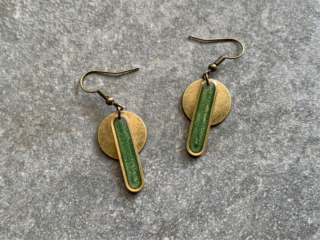 Green Resin Earrings With Metallic Shine - Etsy