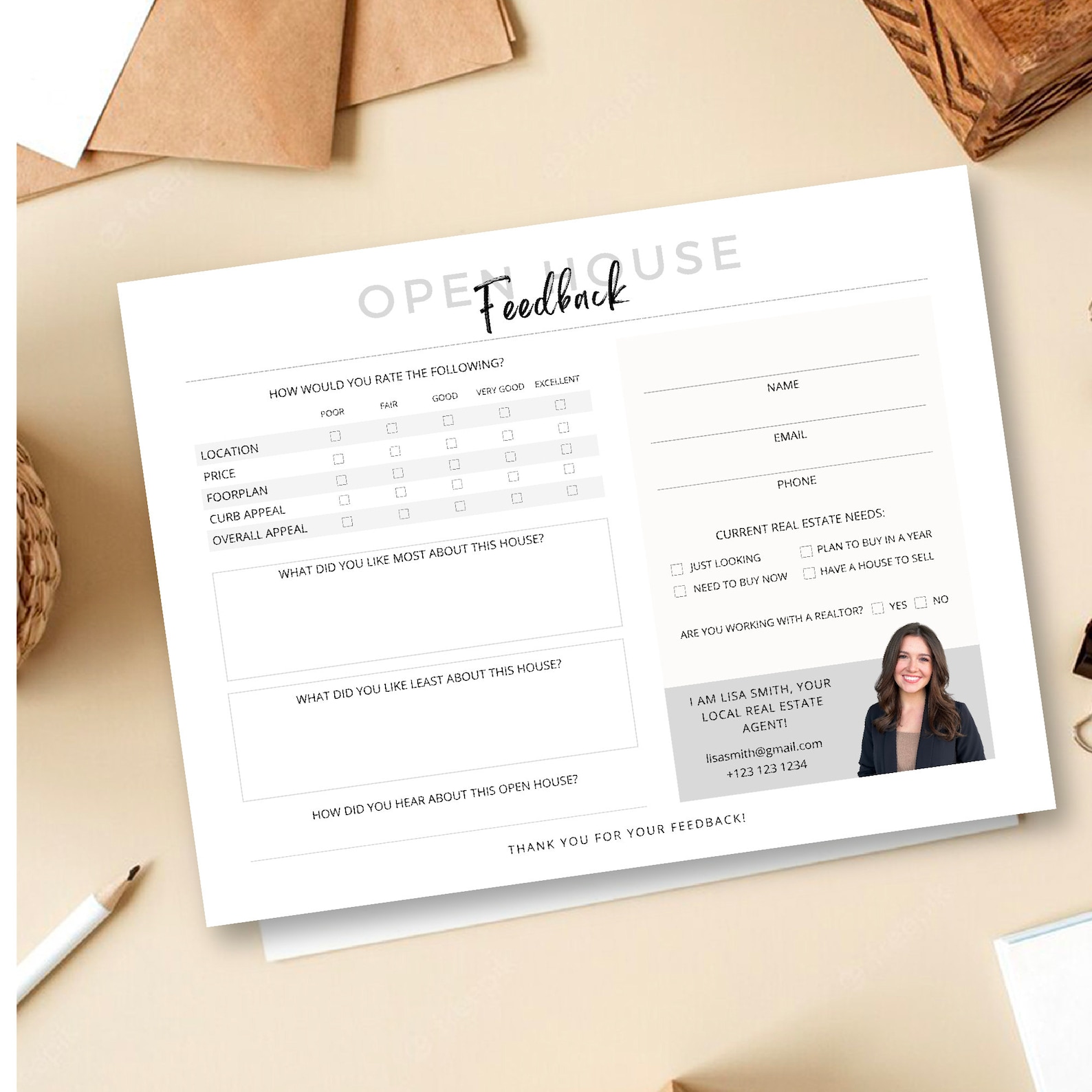 Open House Feedback Form, Open House Questionnaire, Real Estate ...