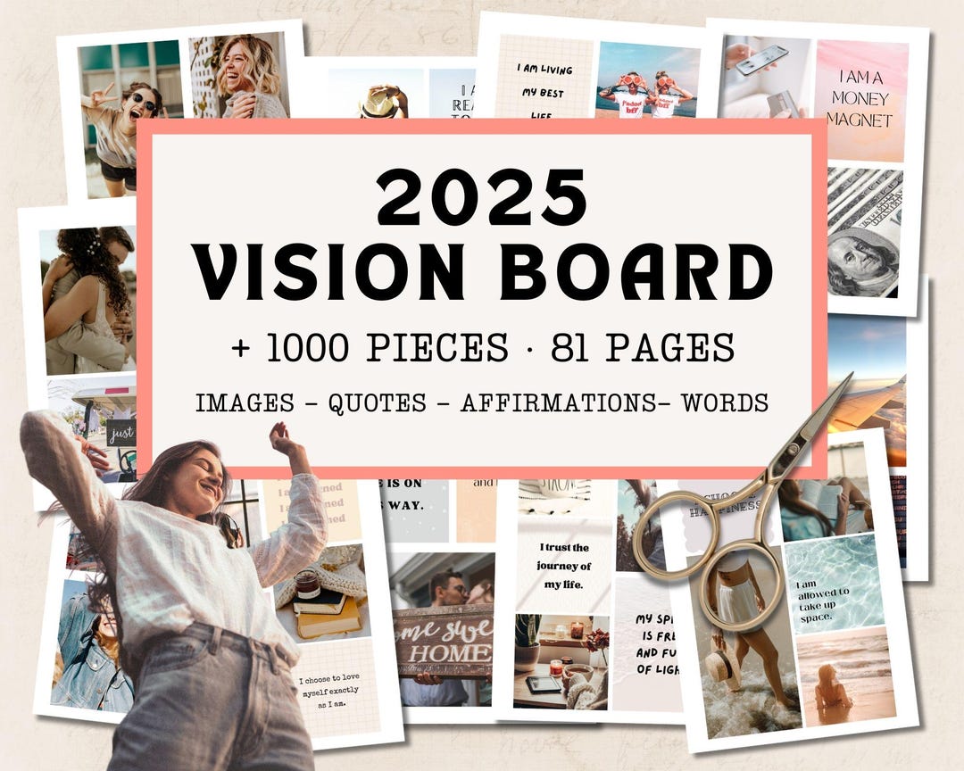 Vision Board Printable 2025, Manifestation Kit, Digital Vision Board ...