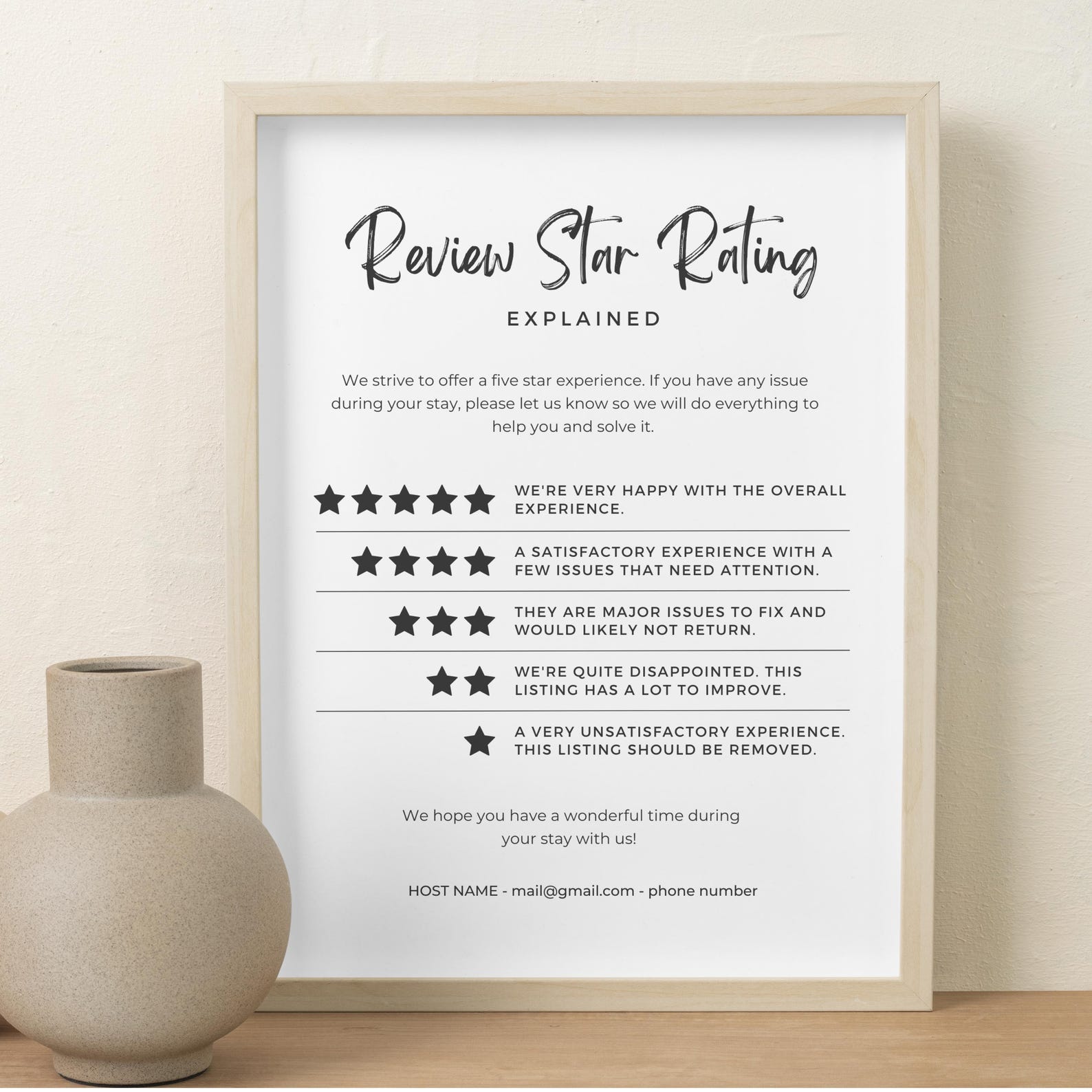 5 Star Rate Sign, Review Sign, Star Rating Poster, Short Term Rental ...