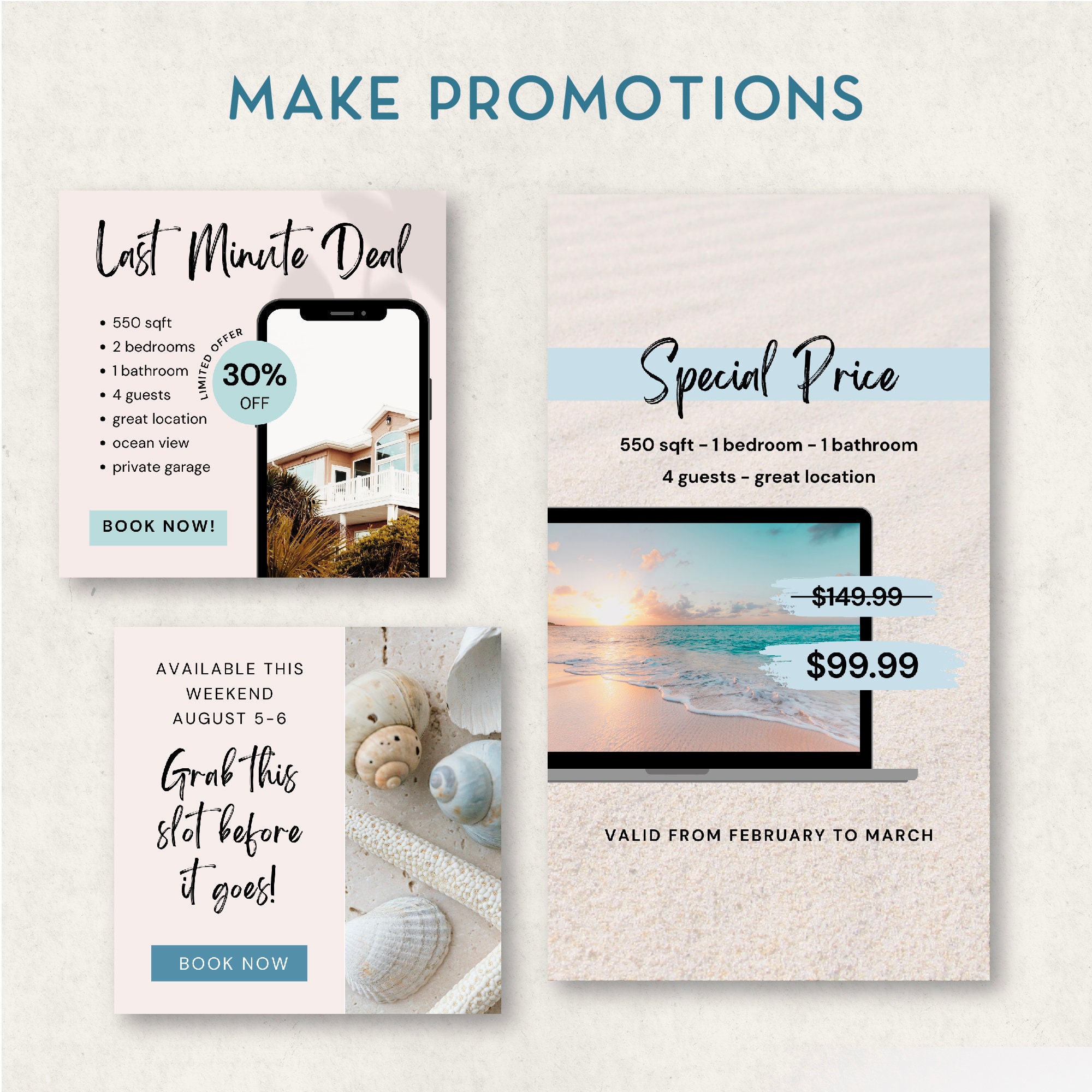 Vacation Rental Social Media Posts, Instagram Template Bundle Beach ...