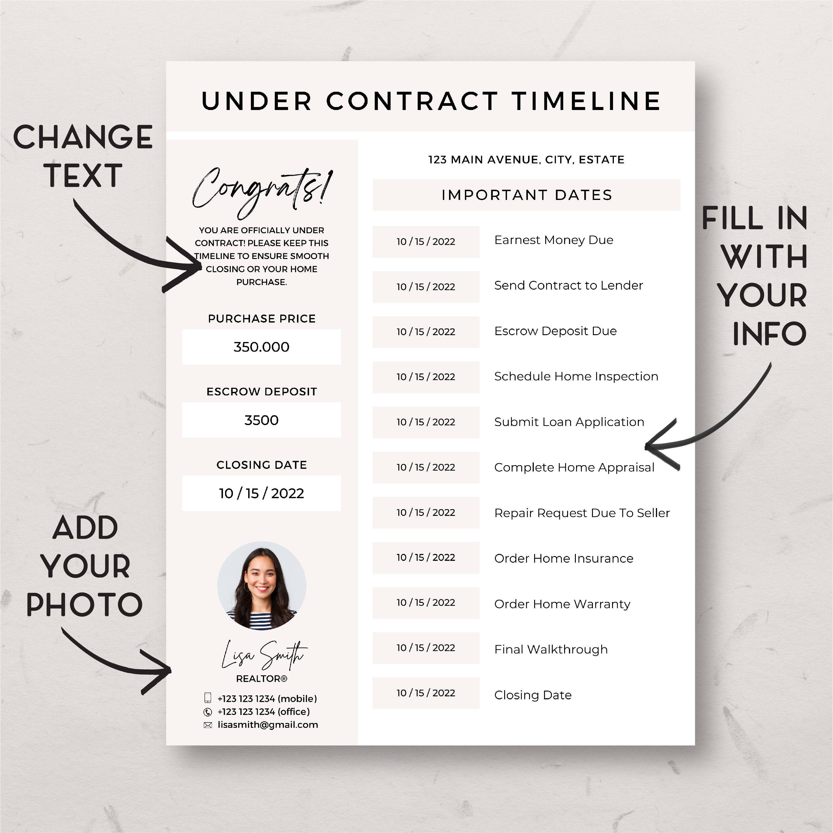Under Contract Timeline, Under Contract Template Real Estate, Real ...
