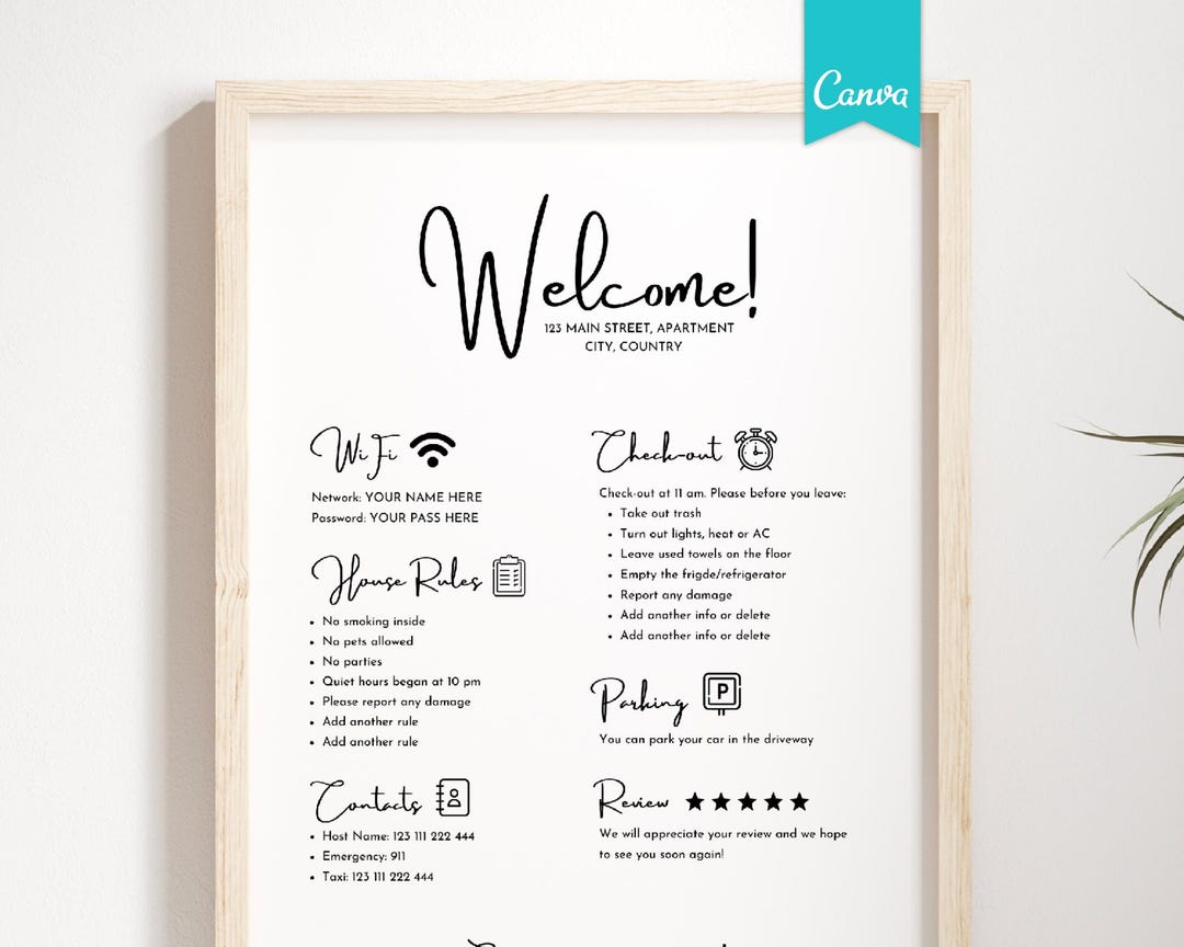 Vacation Rental Welcome Sign Template, Vacation Rental House Rules ...