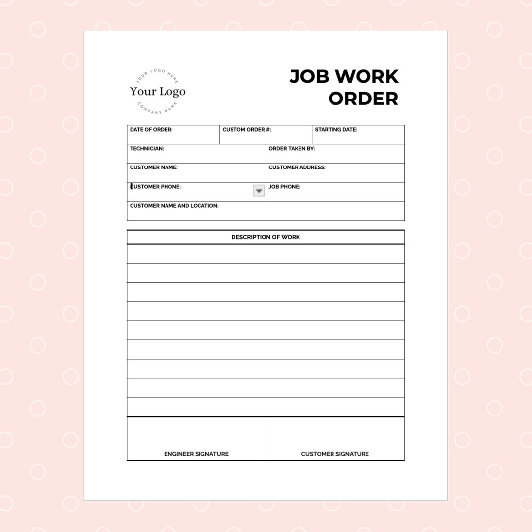 Job Work Order Template, Work Request Form, Small Business Template ...