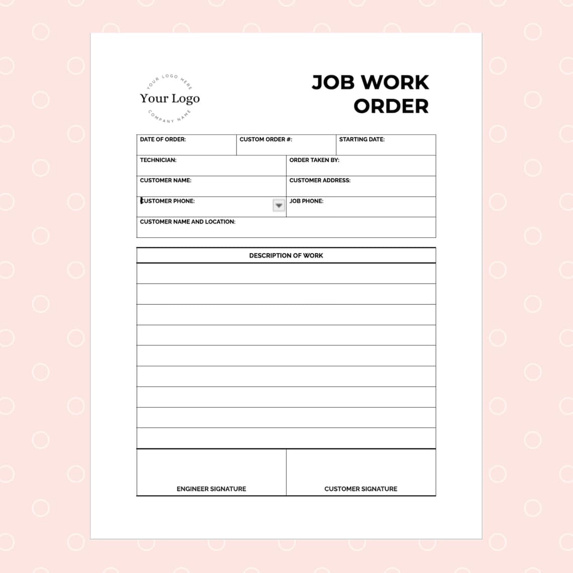 Job Work Order Template, Work Request Form, Small Business Template ...