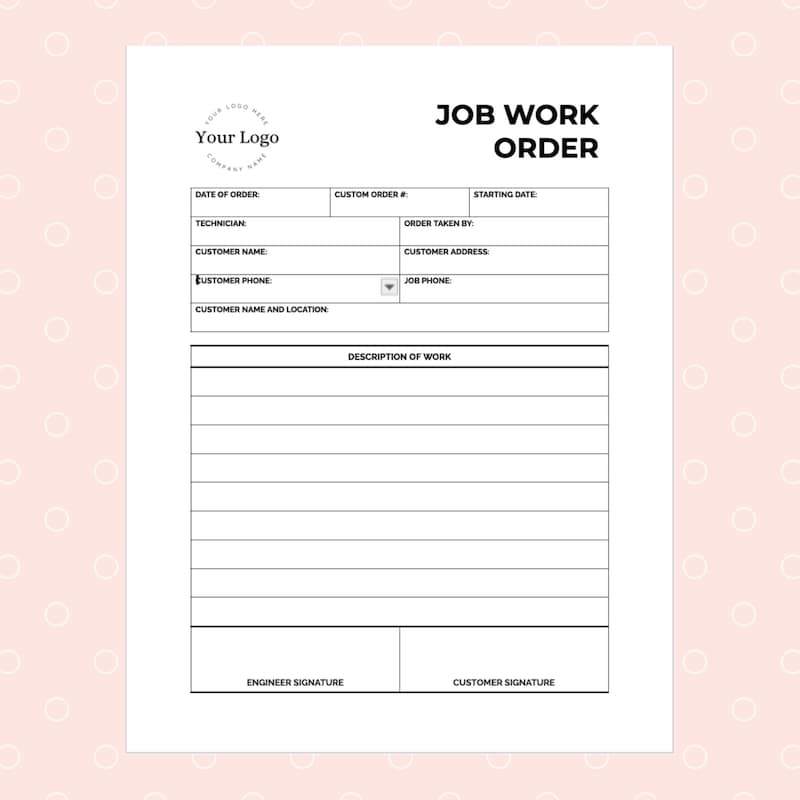 Printable Work Order Pdf - Etsy