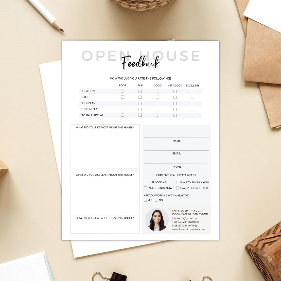 Open House Feedback Form, Open House Questionnaire, Real Estate ...