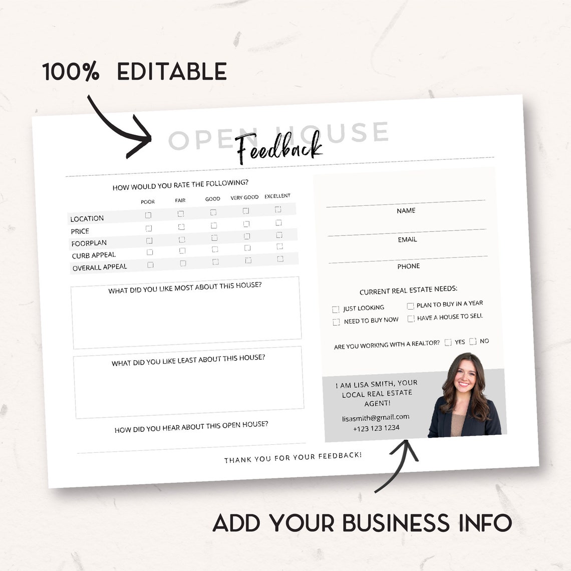 Open House Feedback Form, Open House Questionnaire, Real Estate ...