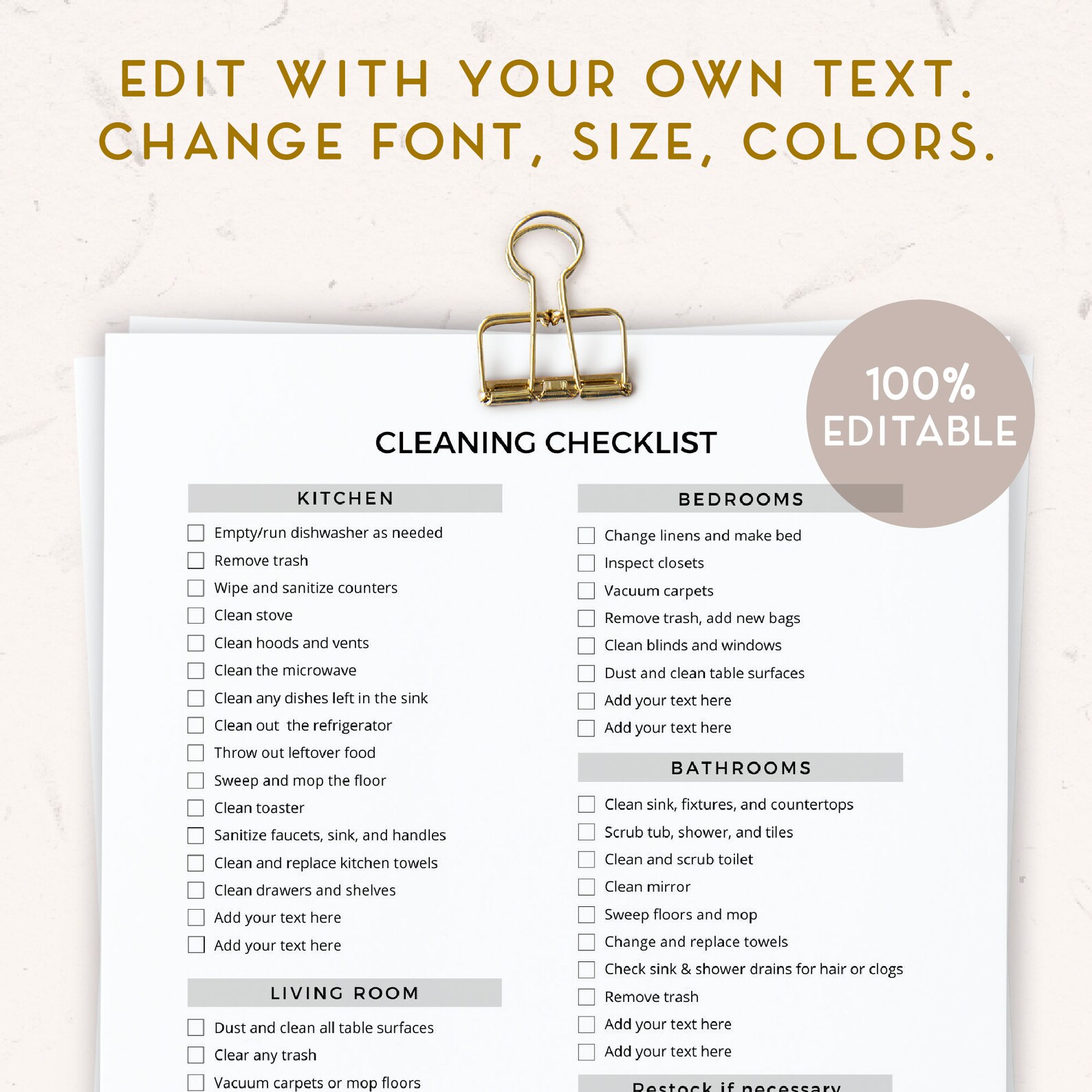 Vacation Rental Cleaning Checklist, Housekeeping Checklist, Cleaning ...