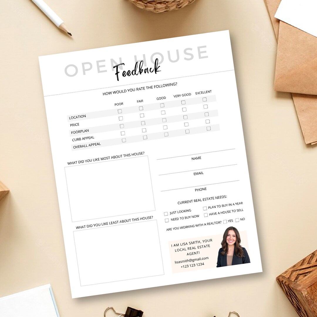 Open House Feedback Form, Open House Questionnaire, Real Estate ...