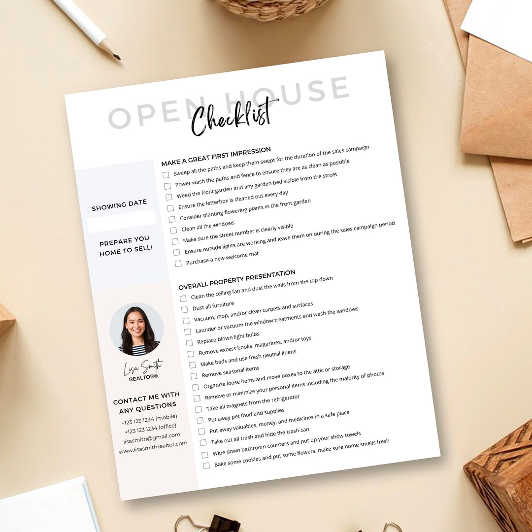 Real Estate Open House Checklist, Showing Checklist, Home Seller ...