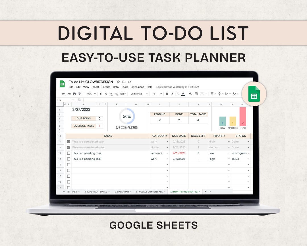 Google Sheets Productivity Planner, Digital to Do List Spreadsheet ...