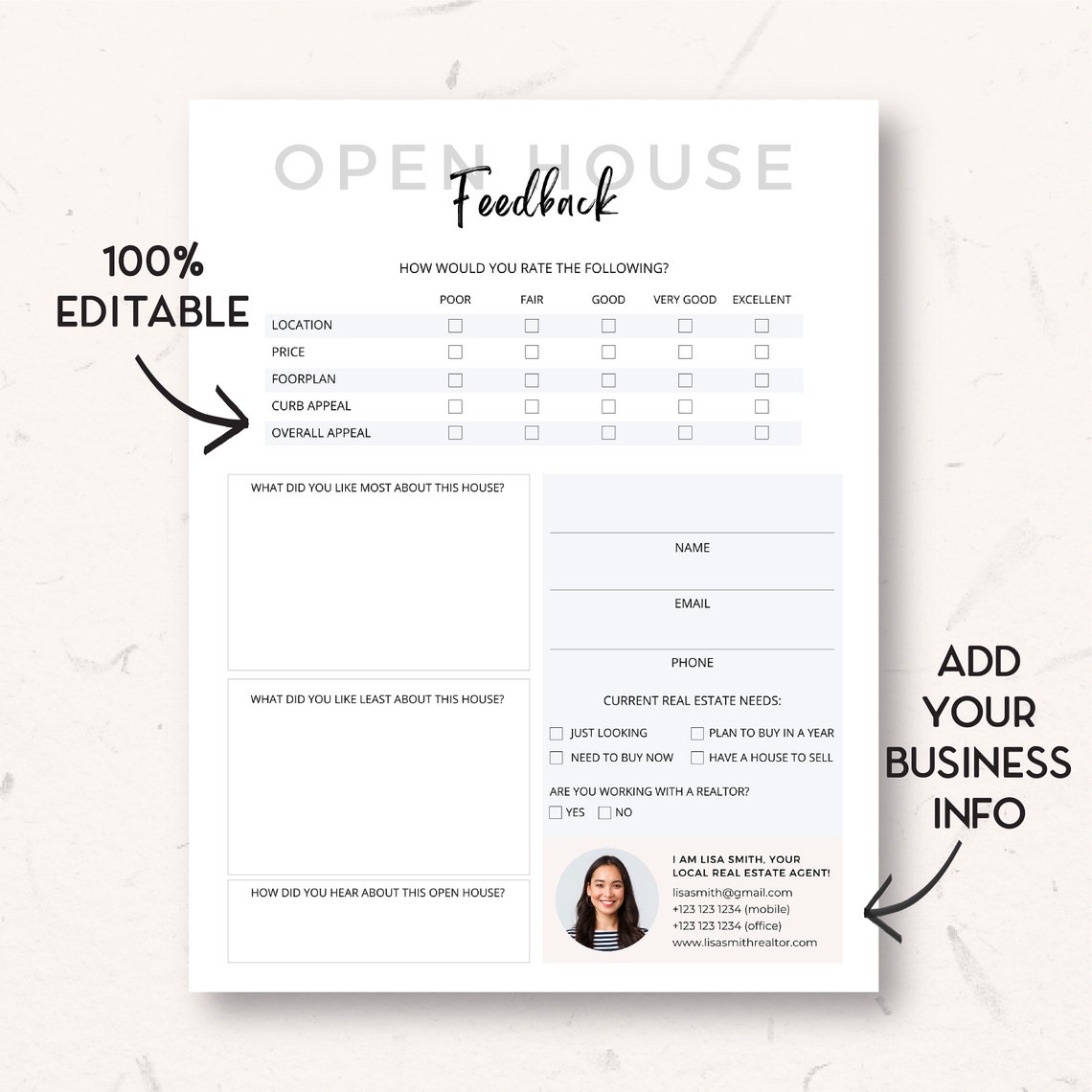 Open House Feedback Form, Open House Questionnaire, Real Estate ...