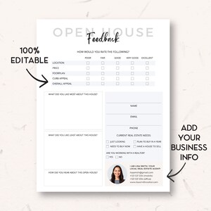 Open House Feedback Form, Open House Questionnaire, Real Estate ...