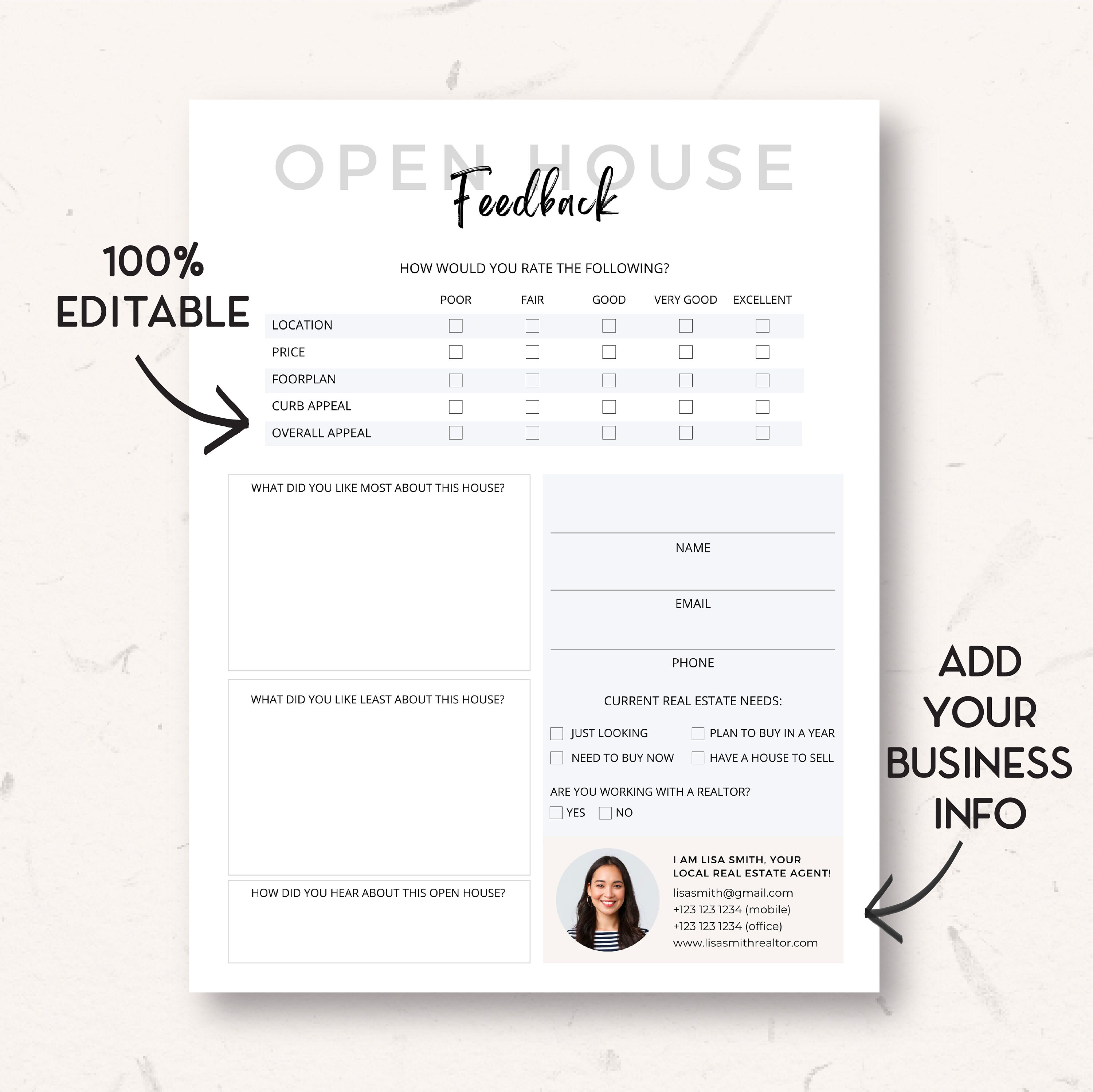 Open House Feedback Form, Open House Questionnaire, Real Estate ...