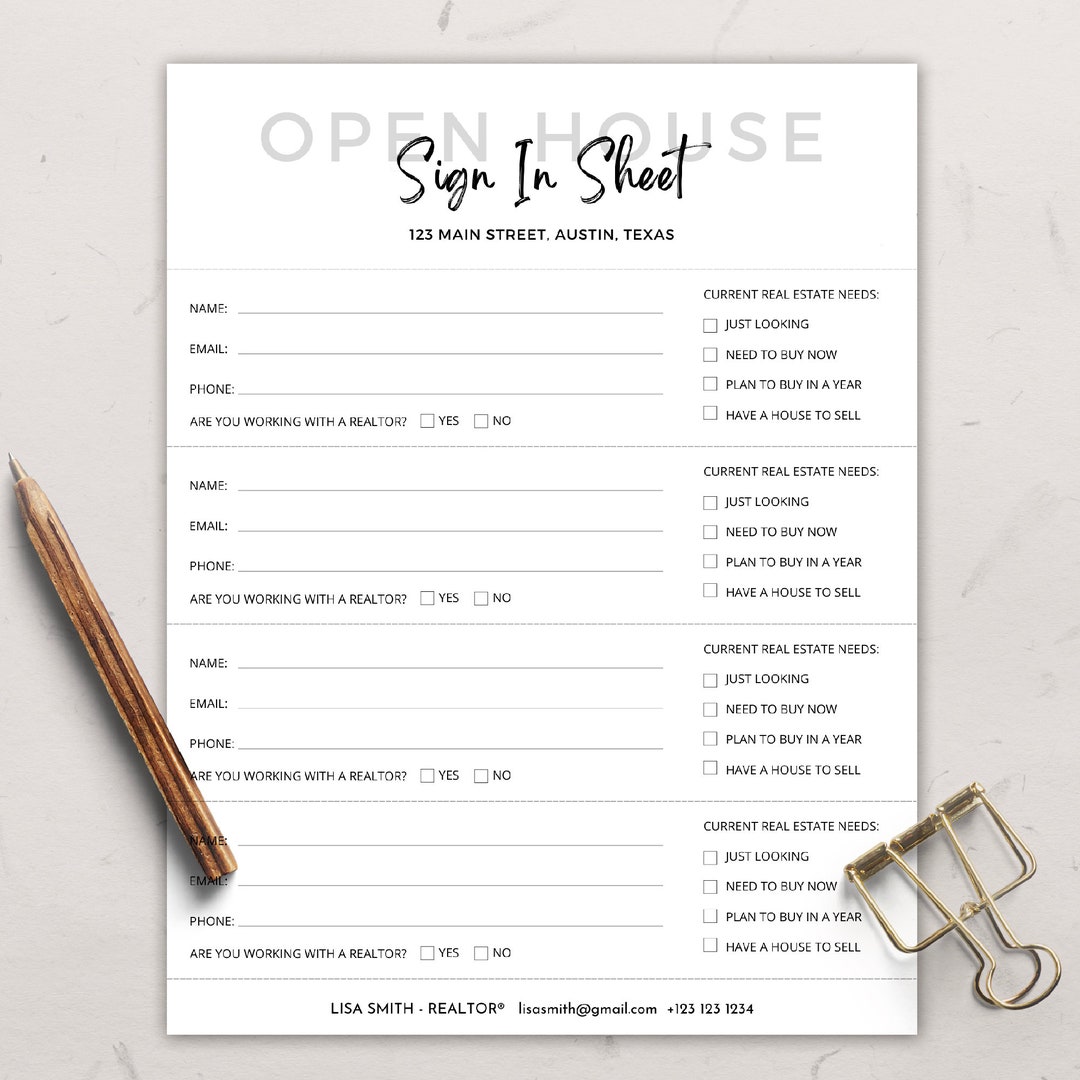 Open House Sign in Sheet, Open House Questionnaire, Open House Welcome ...