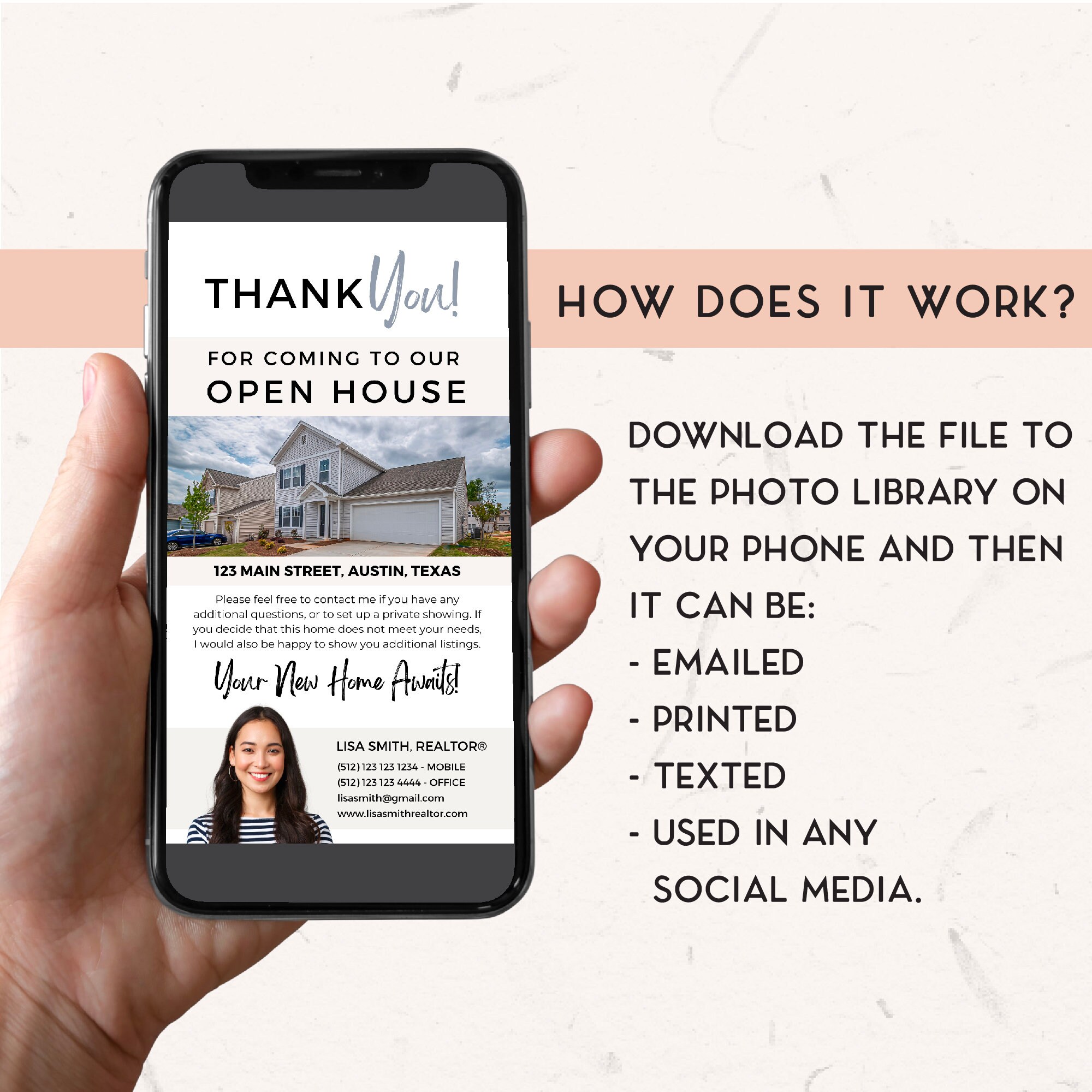 Open House Thank You Text, Textable Real Estate Thank You Card, Real ...