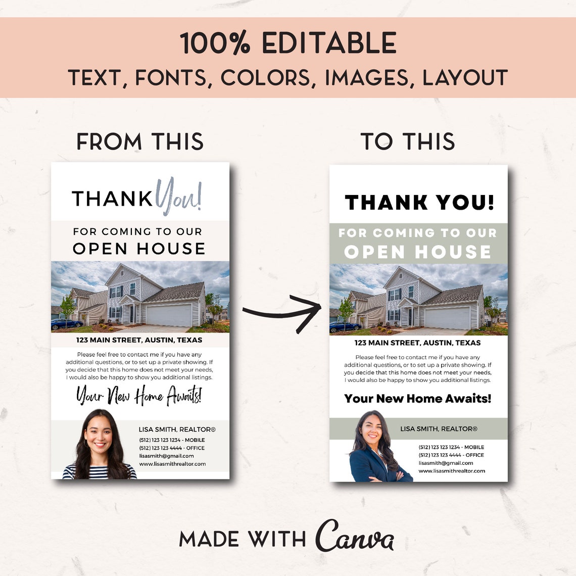 Open House Thank You Text, Textable Real Estate Thank You Card, Real ...
