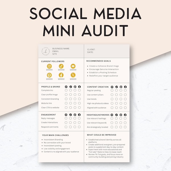 Social Media Instagram Audit Template - Etsy