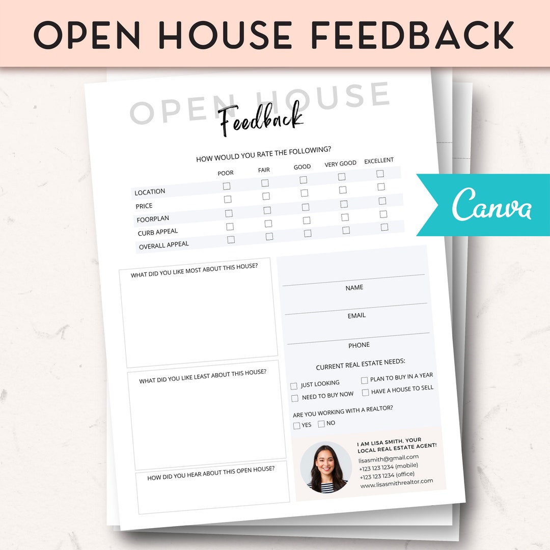 Open House Feedback Form Open House Questionnaire Real - Etsy