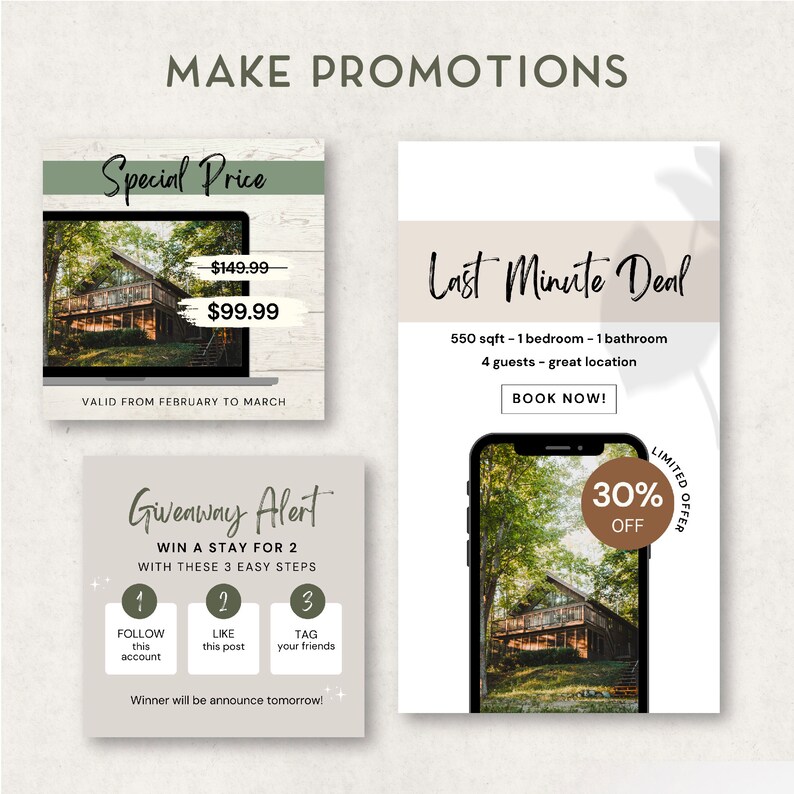 Vacation Rental Social Media Posts, Instagram Template Bundle Cabin ...