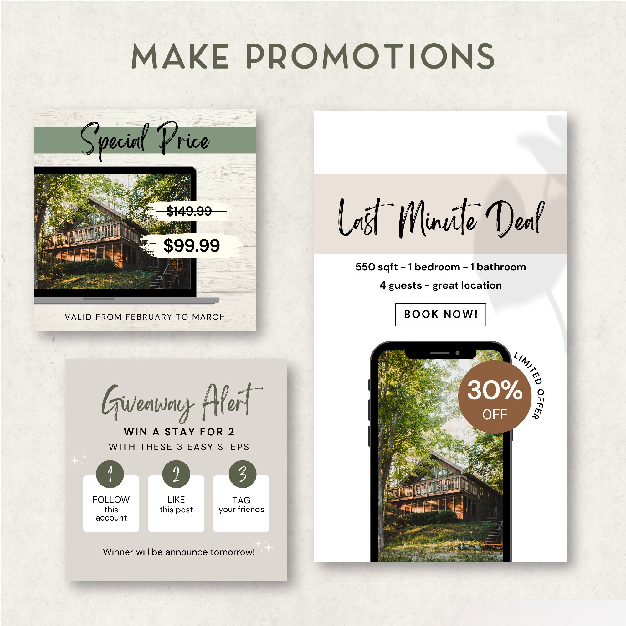 Vacation Rental Social Media Posts, Instagram Template Bundle Cabin ...