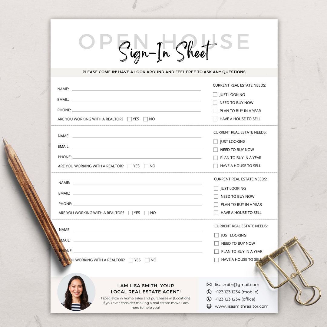 Open House Sign in Sheet, Open House Questionnaire, Open House Welcome ...