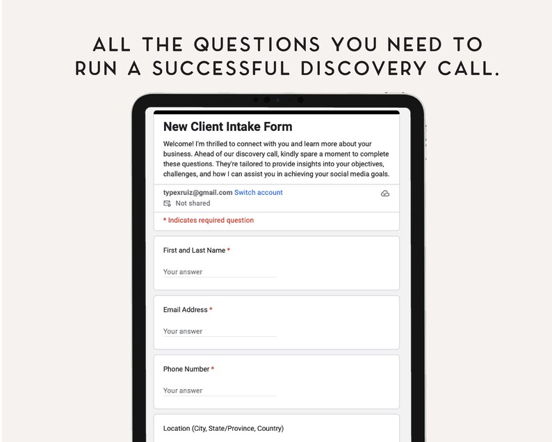 New Client Intake Form, Discovery Call Template, Client Questionnaire ...