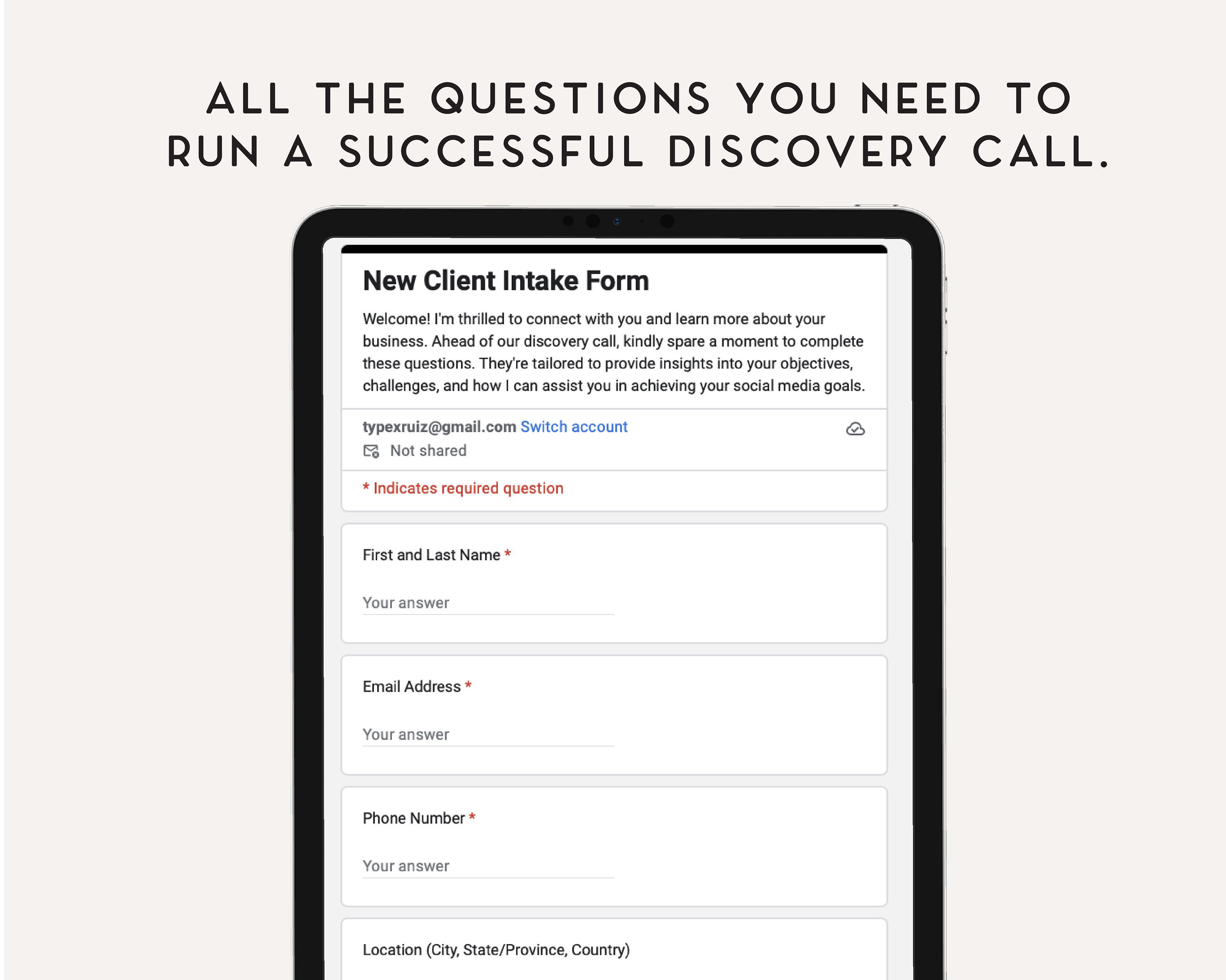 New Client Intake Form, Discovery Call Template, Client Questionnaire ...