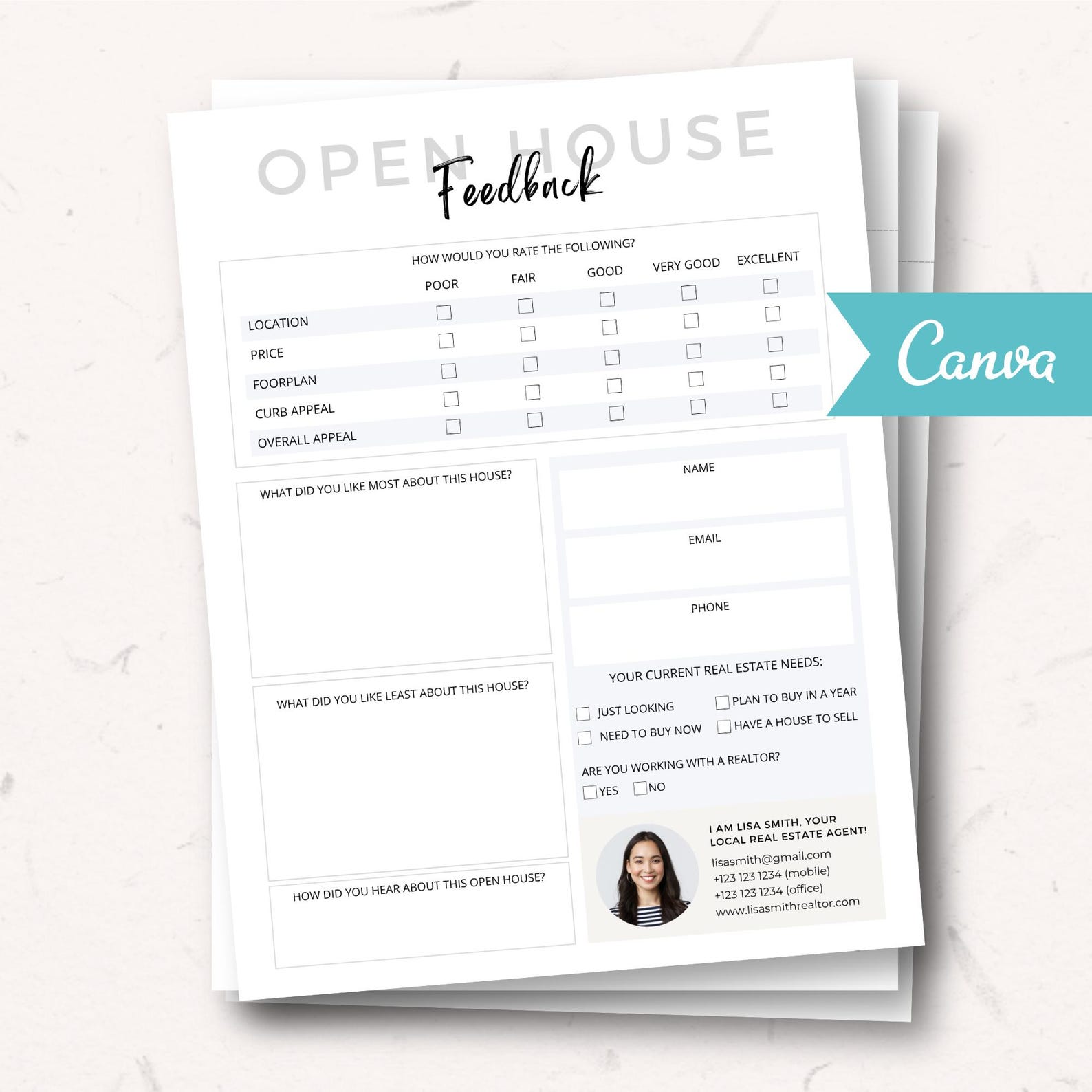 Open House Feedback Form, Open House Questionnaire, Real Estate ...