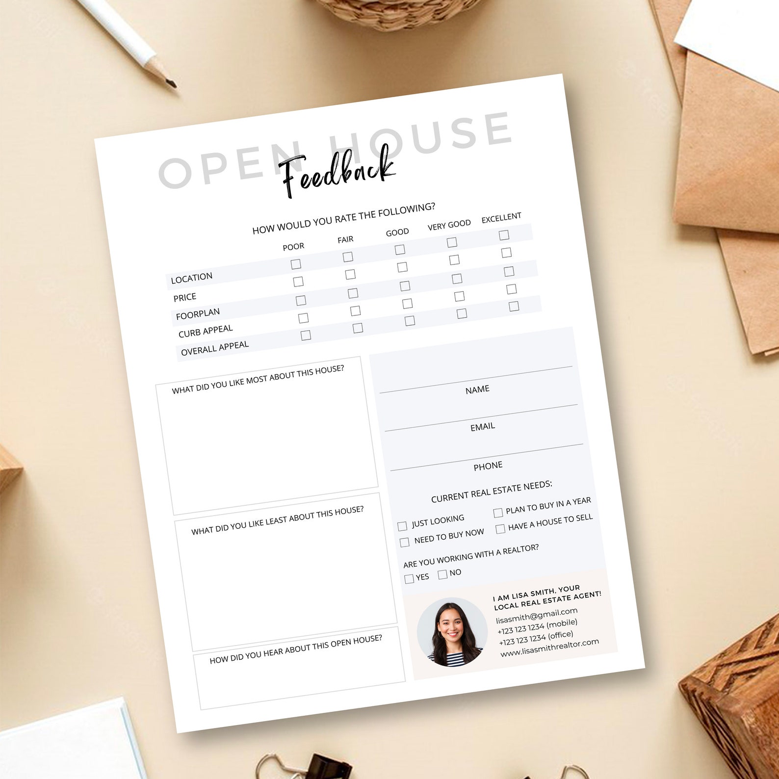 Open House Feedback Form, Open House Questionnaire, Real Estate ...