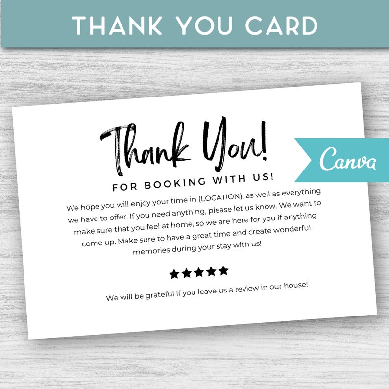 Vacation Rental Thank You Card Template, Thank You Card for Guests ...