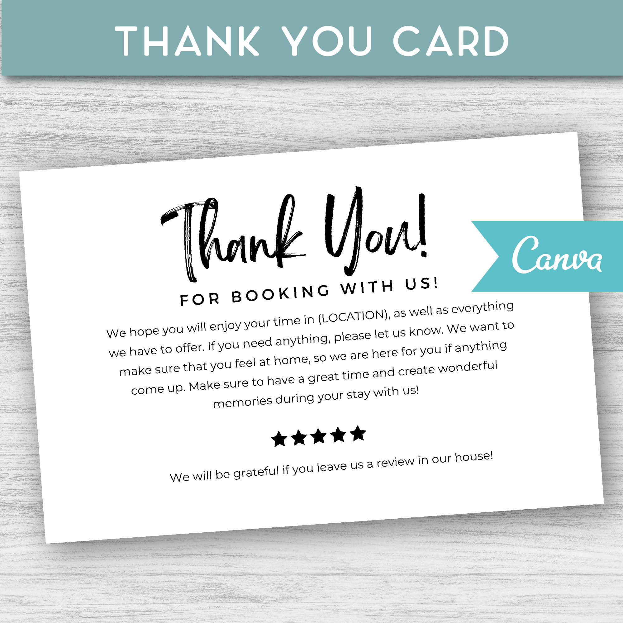 Vacation Rental Thank You Card Template, Thank You Card for Guests ...