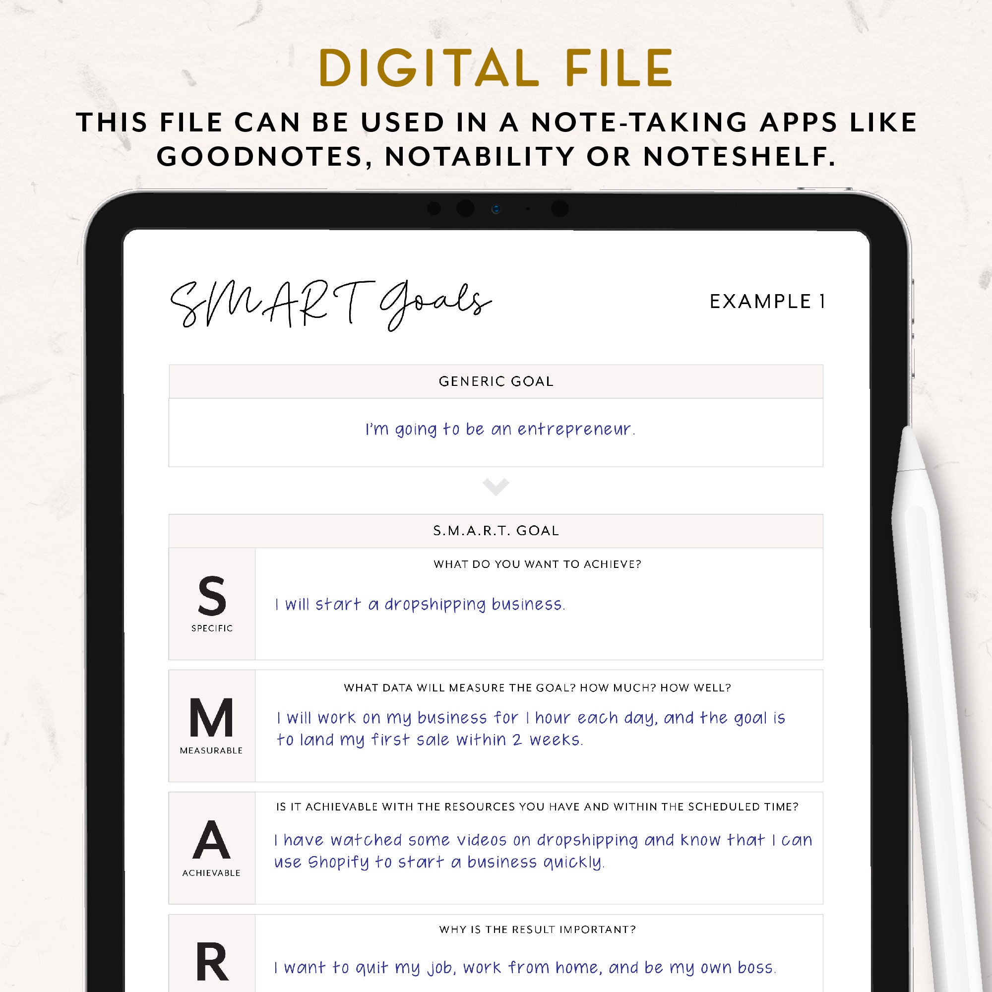 Business Goals Planner for Goodnotes, SMART Goals Template, Goal ...
