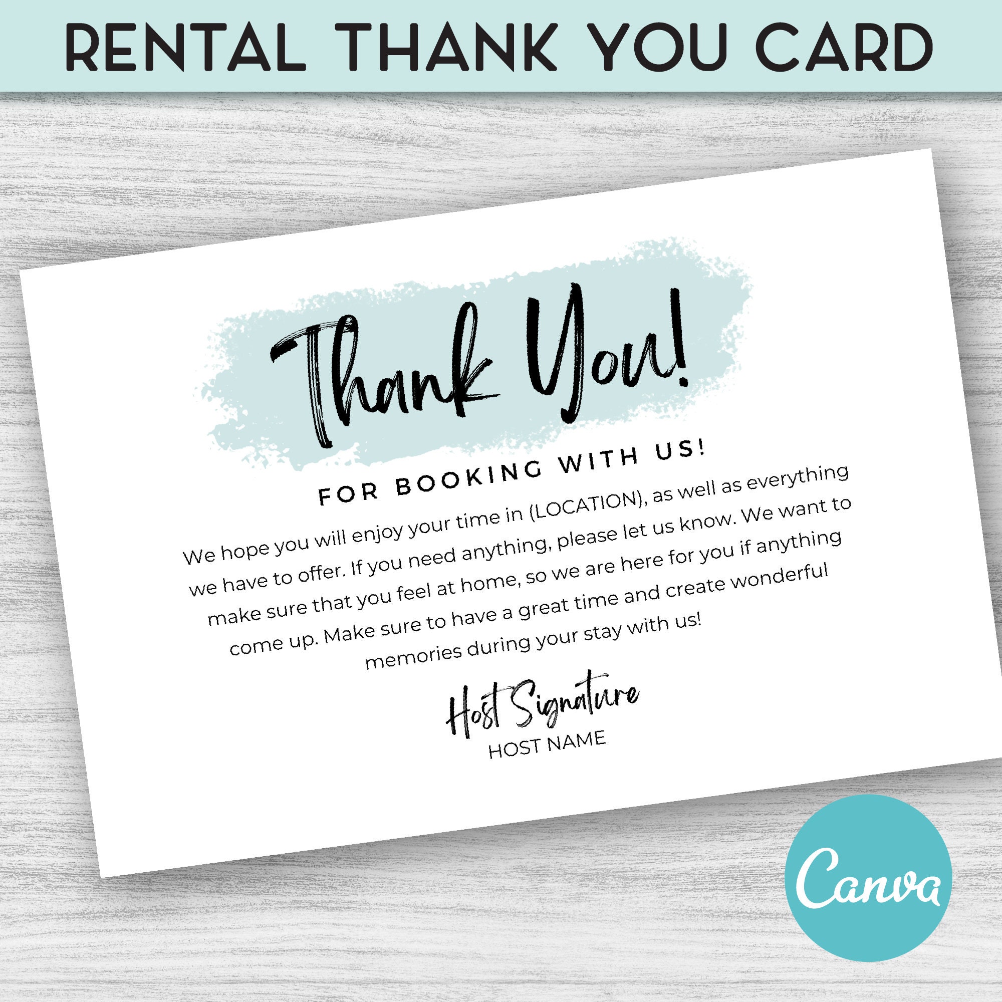 Vacation Rental Welcome Card, Vacation Rental Thank You Card Template ...