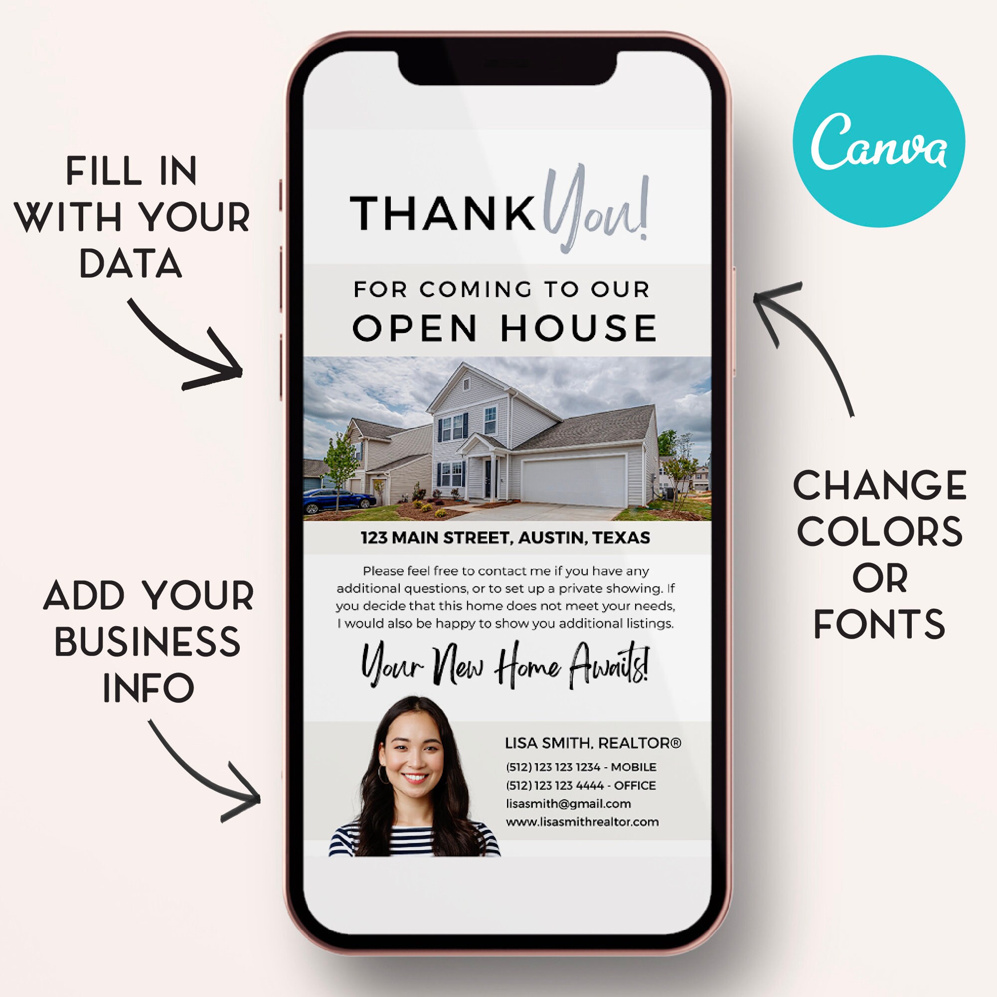Open House Thank You Text, Textable Real Estate Thank You Card, Real ...