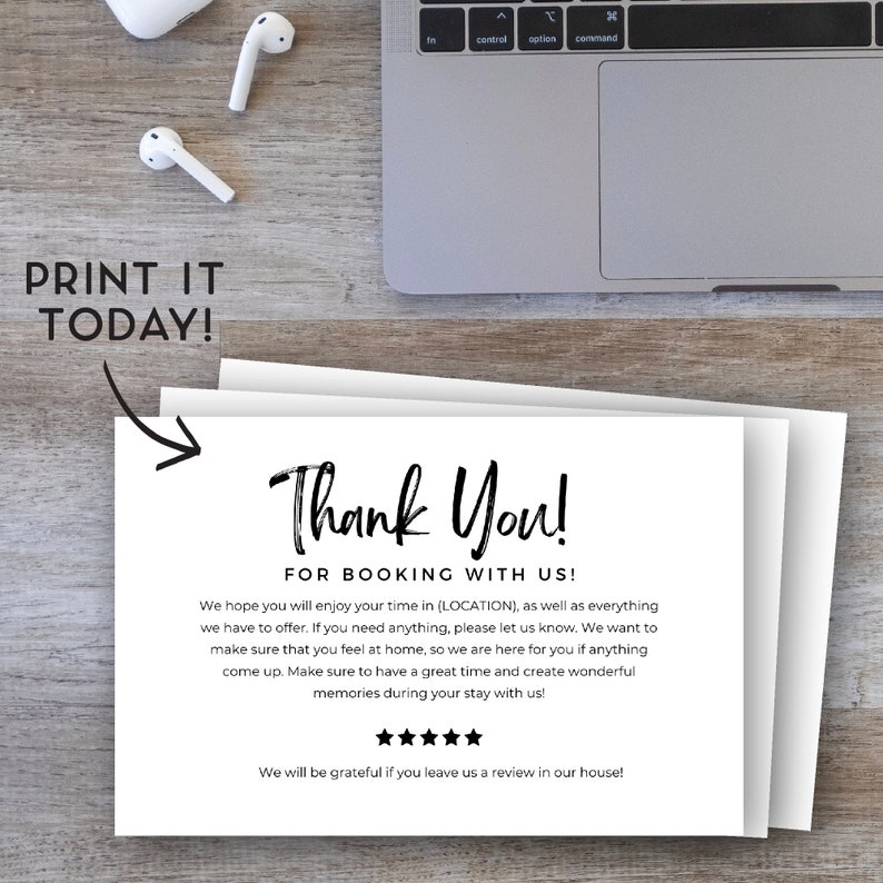 Vacation Rental Thank You Card Template, Thank You Card for Guests ...