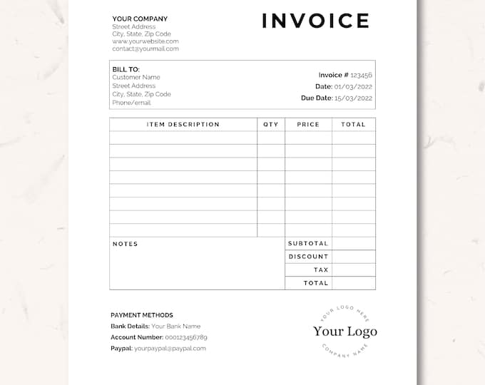 Invoice Template, Invoice Templates, Printable Invoice, Editable ...