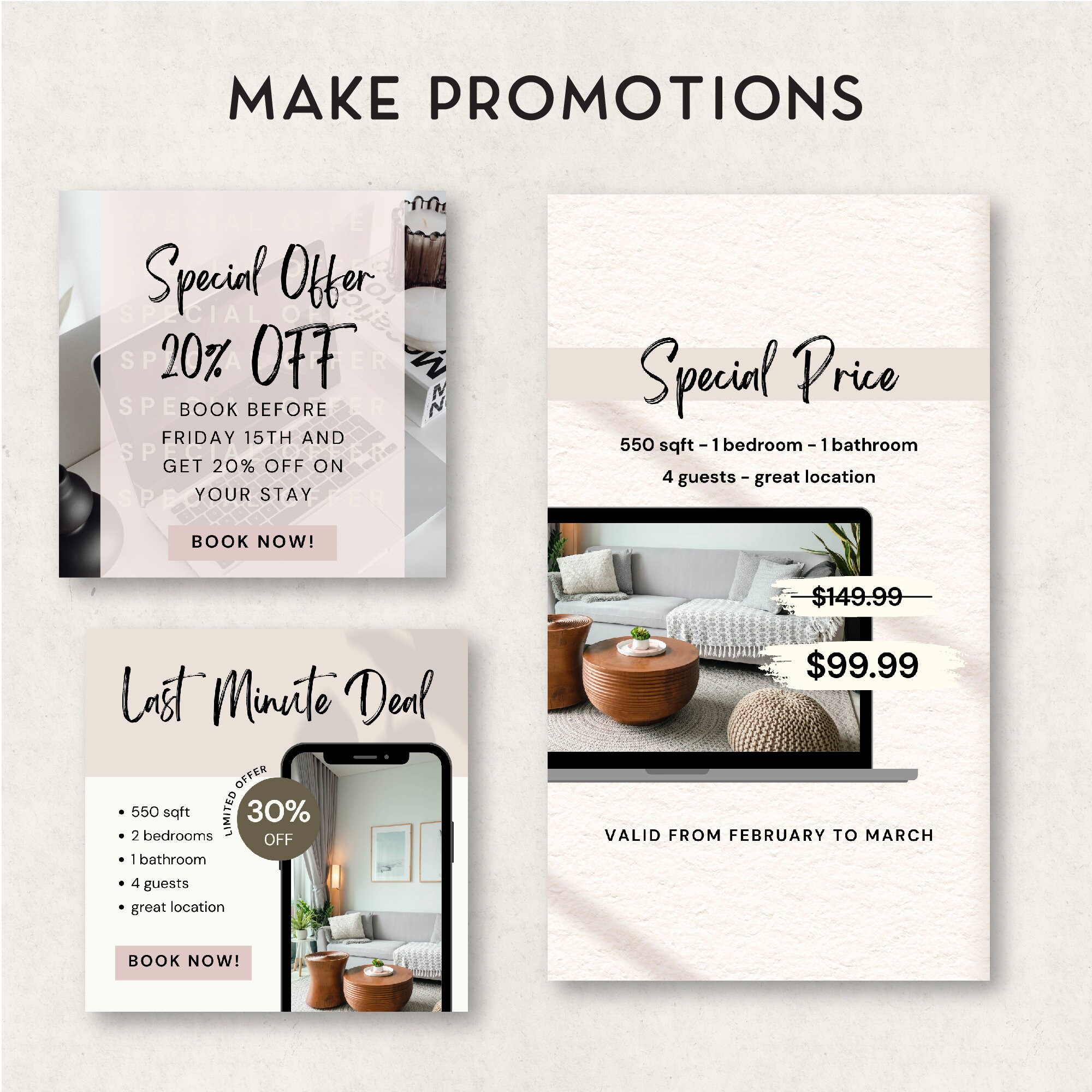 Vacation Rental Social Media Posts, Instagram Template Bundle Modern ...