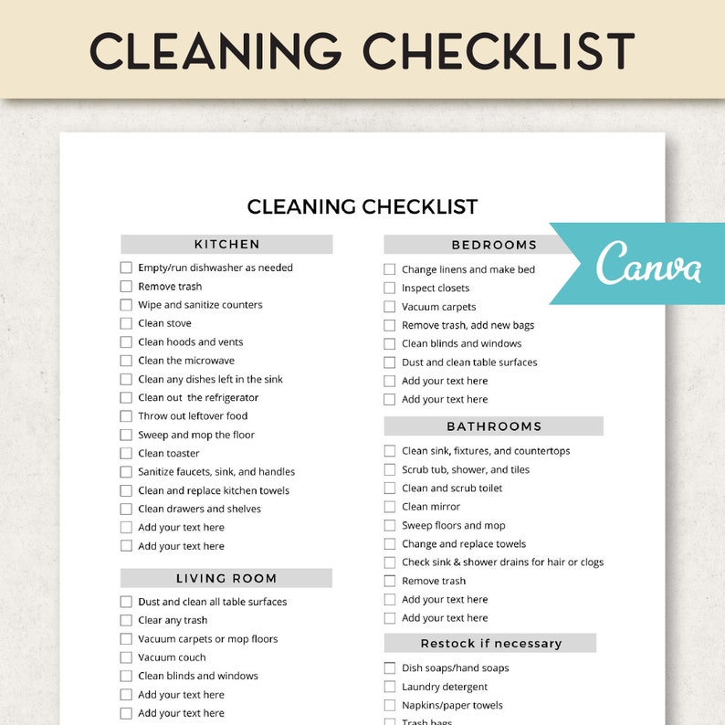 Vacation Rental Cleaning Checklist, Housekeeping Checklist, Cleaning ...