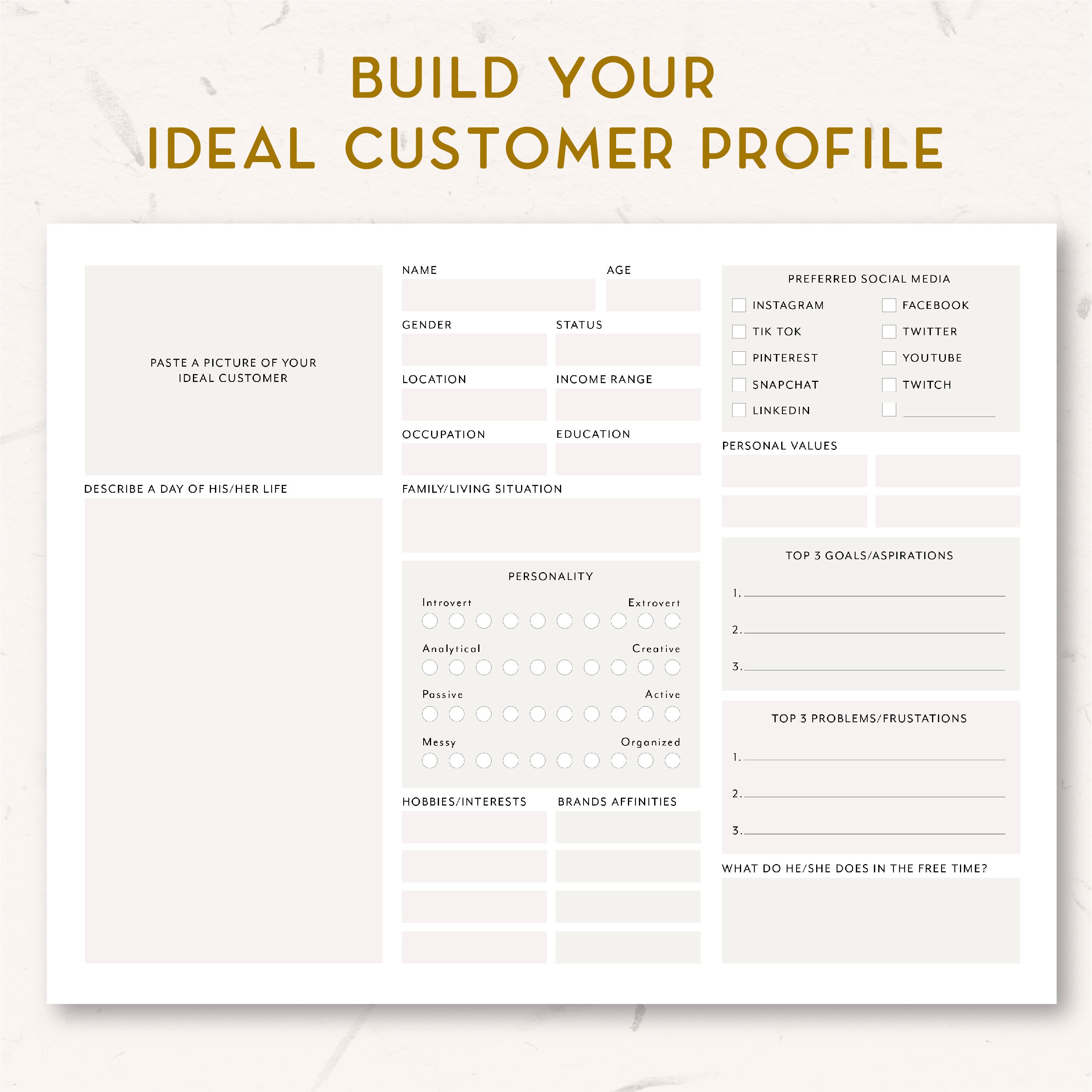 Ideal Customer Target Audience Template Customer Profile - Etsy