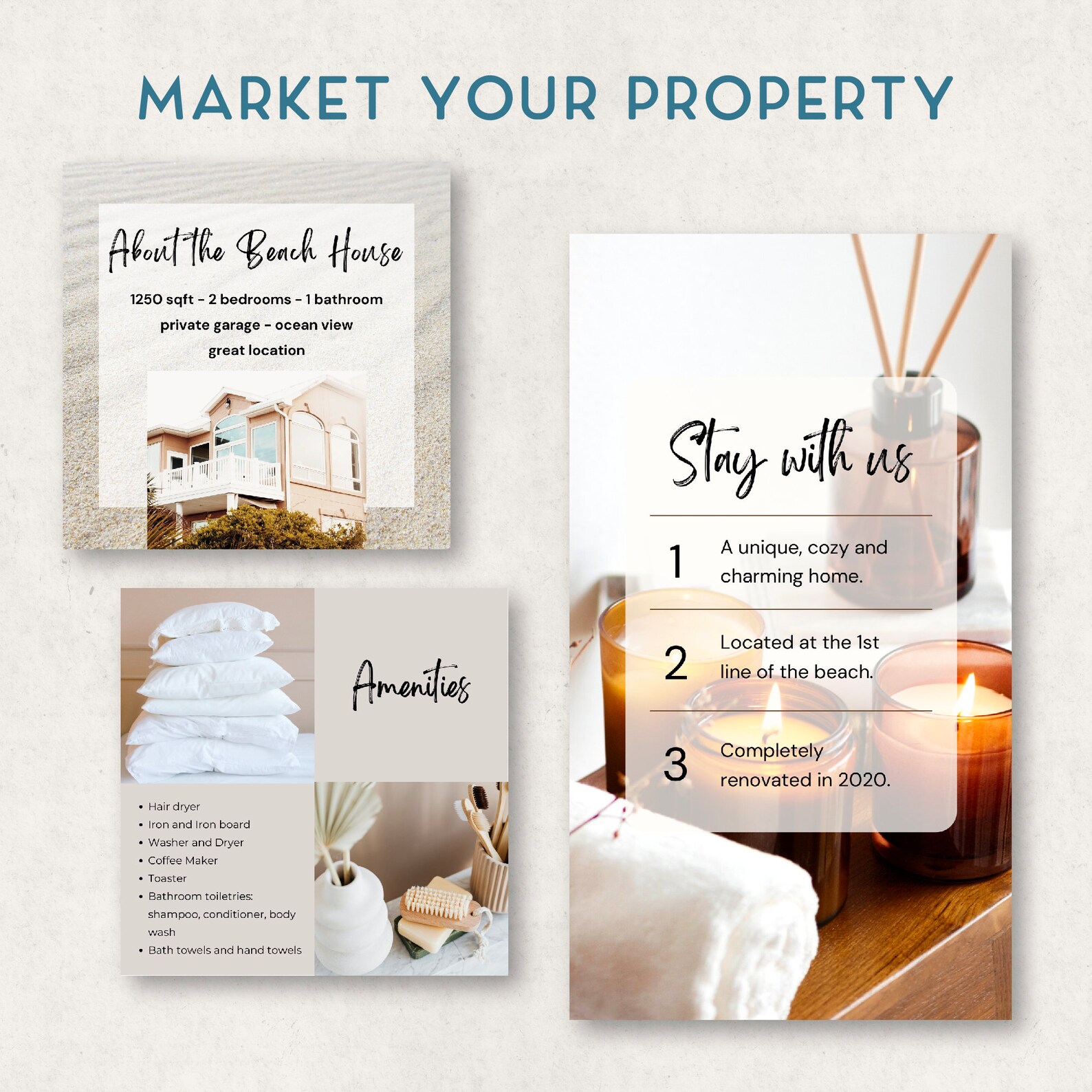 Vacation Rental Social Media Posts, Instagram Template Bundle Beach ...